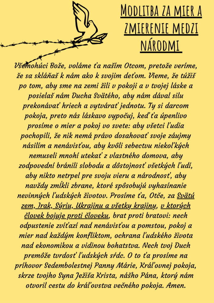 Modlitba za mier a zmierenie medzi národmi – Rímskokatolícka cirkev Kúty